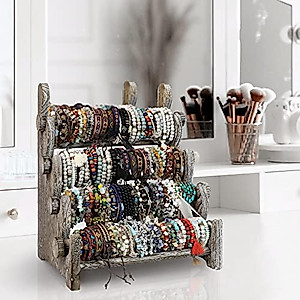 LadyRosian 4 Tier Wooden Bracelet Holder, Bangle Watch Necklace Display Storage Jewelry Holder Stand Display Organizer,Antique White