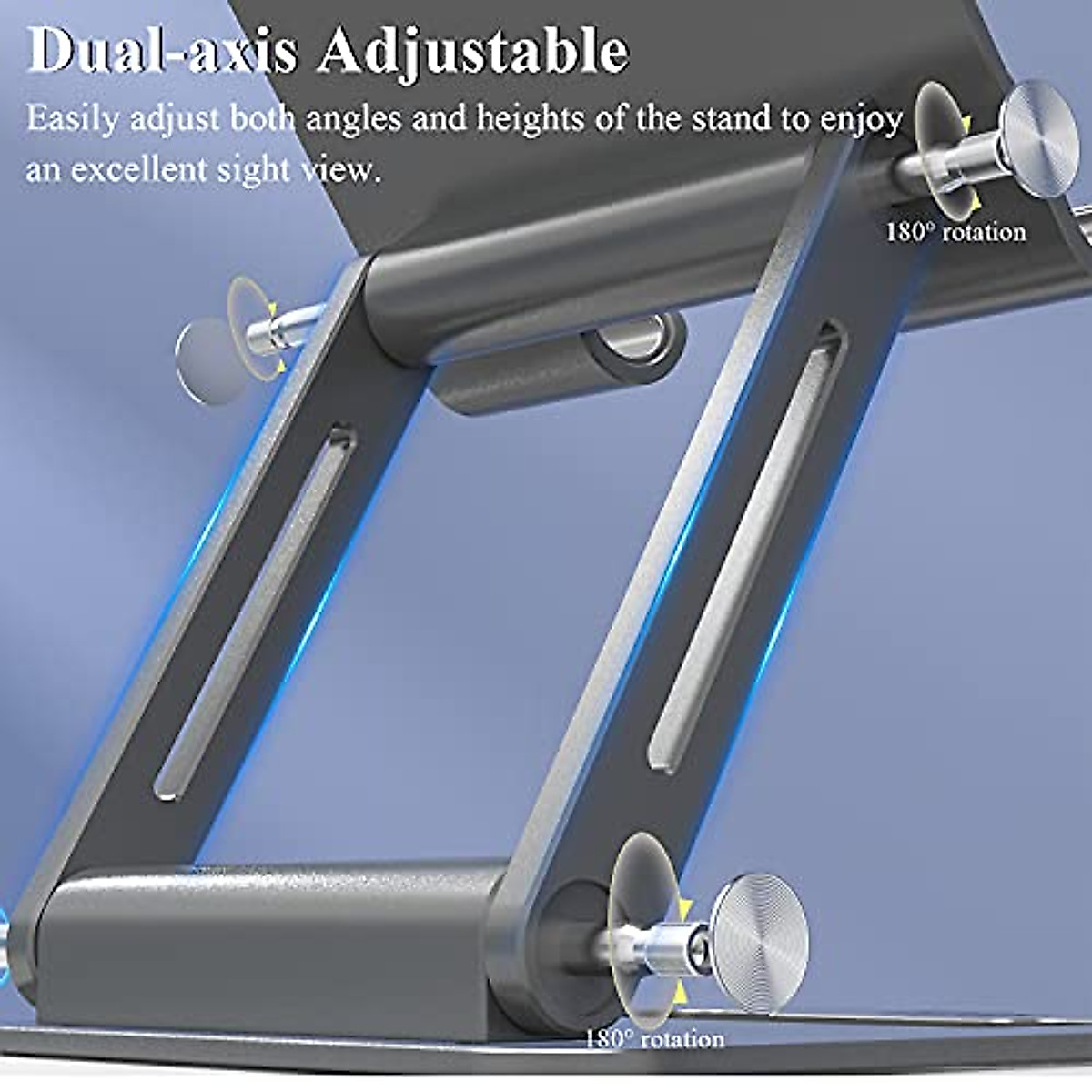 Minthouz Tablet Stand, Adjustable & Foldable Tablet Holder, Compact Aluminum Phone Stand with Anti-Slip Pads, Compatible with All 4.7-12.9 inches Mobile Phones/E-Readers/Tablets/Ultrabooks - Gray