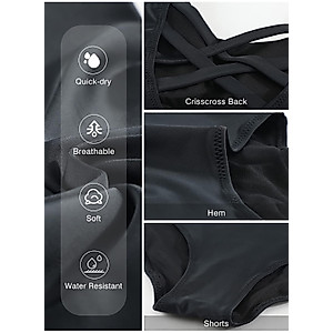 Aleumdr Womens One Piece Swimsuits for Women Criss Cross Back Tummy Control Bathing Suits Racing Training Sports Athletic Black Large