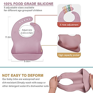 vuminbox Silicone Baby Bib with 2 Holes for Paper Towel, Adjustable Fit Waterproof Soft Bibs for Babies & Toddlers (10-72 Months) (White + Snow Coral Pink)