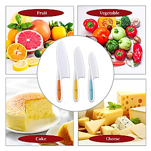 COKUMA 3PCS Toddler Knife Set, Plastic Kids Knife Set for Real Cooking, Round Tips with Serrated Edges, Perfectly Safe Kids Knife Set (Orange, Blue, Green)