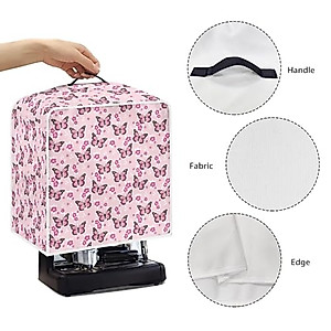 TODIYADDU Pink Floral Butterfly Coffee Maker Cover for Women Men Coffee Machine Cover with Top Handle Coffee Maker Appliance Cover for Kitchen Waterproof Cover for Home Appliances and Tools-L