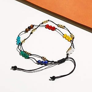 Lightock 7 Chakra Ankle Bracelets for Women Double Layer Bracelet Healing Crystals Anti Anxiety Crystal Beads Bracelet Bring Good Luck (Multicul gems)