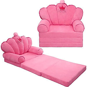 harhoers Pink Toddler Chair Kids Sofa Lounger Toddler Bed Couch for Seating,Soft Princess Comfy Foldable Kids Couch Fold Out for Toddlers 1-5,children's chairs for toddlers for Girls Bedroom Furniture