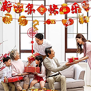 OBANGONG 5 Pcs 2023 Chinese New Year Banners Decorations Happy New Year Hanging Banners Ornaments Year of Rabbit Chinese Luna New Year Banner Spring Festival Party Supplies