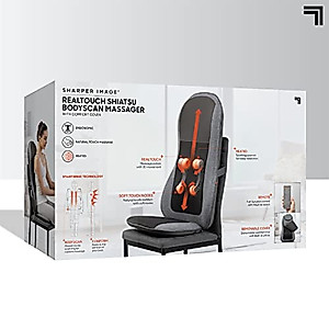 Sharper Image Smartsense Shiatsu Realtouch Massaging Chair Pad with Extra Cushion, Soothing Heat, 4 Deep Kneading Gel Nodes, Pain Relief for Neck, Back, Shoulders, Lumbar, Pressure Points Body Scan