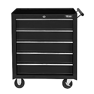 TUFFIOM 5-Drawer Rolling Tool Chest w/Lock & Key, Tool Storage Cabinet with Wheels, Top Cushion & Drawer Liners, Tool Organizer Box for Garage, Warehouse & Repair Shop, Black