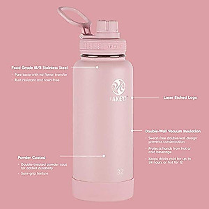 Takeya Actives Insulated Stainless Steel Water Bottle with Spout Lid, 40 Ounce, Onyx & Actives Insulated Stainless Steel Water Bottle with Spout Lid, 32 Ounce, Blush