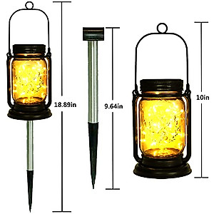 Yeuago 4 Pack Solar Garden Lantern Outdoor Backyard Decor Hanging Mason Jar Solar Lights with 30 Led Lights Retro Design Waterproof Garden Decor for Garden