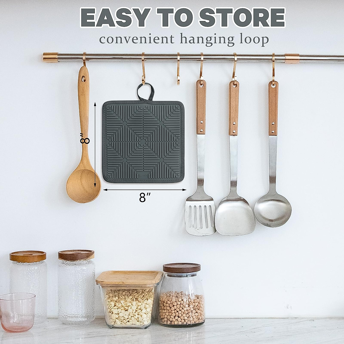 PIQUEBAR Pot Holders Heat Resistant 450℉ Oven Hot Pads Anti-Slip Silicone Potholder with Cotton Pockets, Multipurpose Trivets for Kitchen Cooking, Baking 2 Pack (Dark Gray)