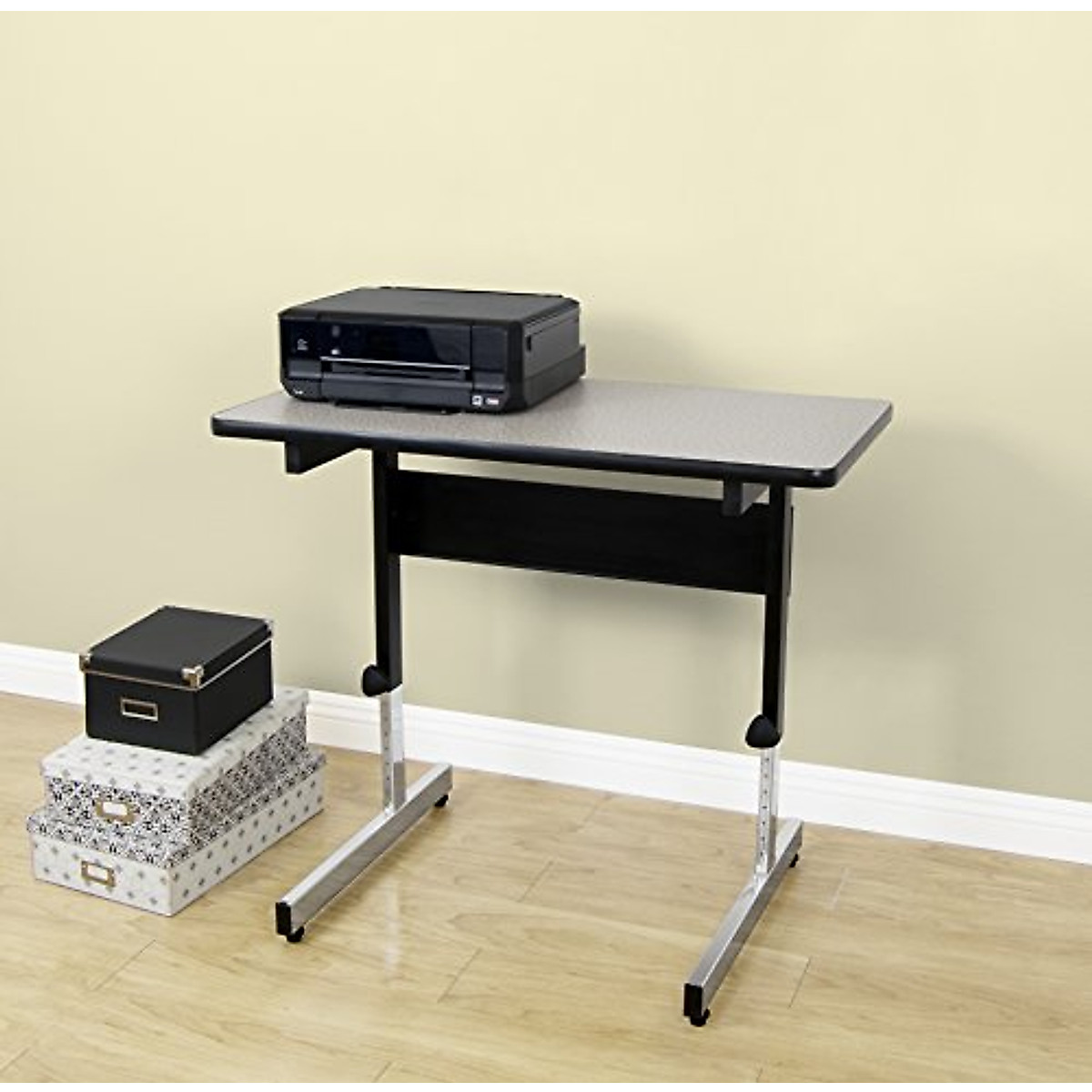 Calico Designs Adapta Height Adjustable Office Desk, All-Purpose Utility Table, Sit to Stand up Home Computer Desk, 23" - 32" in Powder Coated Black Frame and 1" Thick Grey Top, 36 Inch