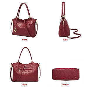 FOXLOVER Cow Leather Tote Bags for Women Large Capacity Top-Handle Handbag  Crocodile Pattern Women’s Shoulder Bag Purse Ladies Casual Crossbody Bag Hobo Bags