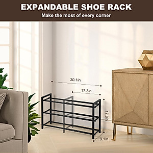 SALADAYS 3-Tier Expandable Shoe Rack, Adjustable Shoe Storage Shelf Organizer, Sturdy and Durable Metal Structure Free Standing Shoe Rack for Closet Entryway Doorway(Black)