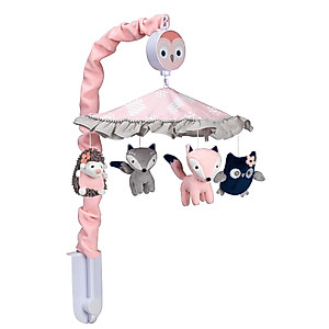 Lambs & Ivy Forever Friends Pink/Gray Woodland Owl/Fox Musical Baby Crib Mobile