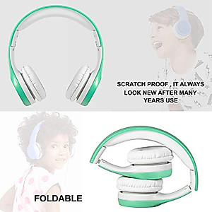 YUSONIC Kids Headphones Kid Toddler Headphones with mic & Audio Sharing Port+ Volume Limited, Boys Girls Baby Children Toddlers Laptop Tablet Phones Class Travel Airplane use (Green)