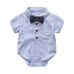 Baby Boys Gentleman Outfits Suits, Infant Blue Shirt+Bib Shorts+Tie+Suspenders Clothing Set,3-6M