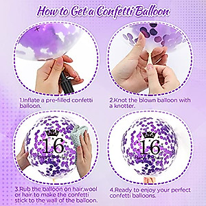 16th Purple Birthday Balloons Decorations, 16PCS Purple White Happy 16th Birthday Confetti Latex Balloons for Girls Boys Happy Birthday Party Wedding Anniversary Indoor Outdoor Party Supplies,12 Inch