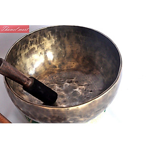 Root and Om Chakra C Note Anitque Finished Hand Hammered Tibetan Meditation Singing Bowl 9 Inches - Yoga Bowl from Nepal
