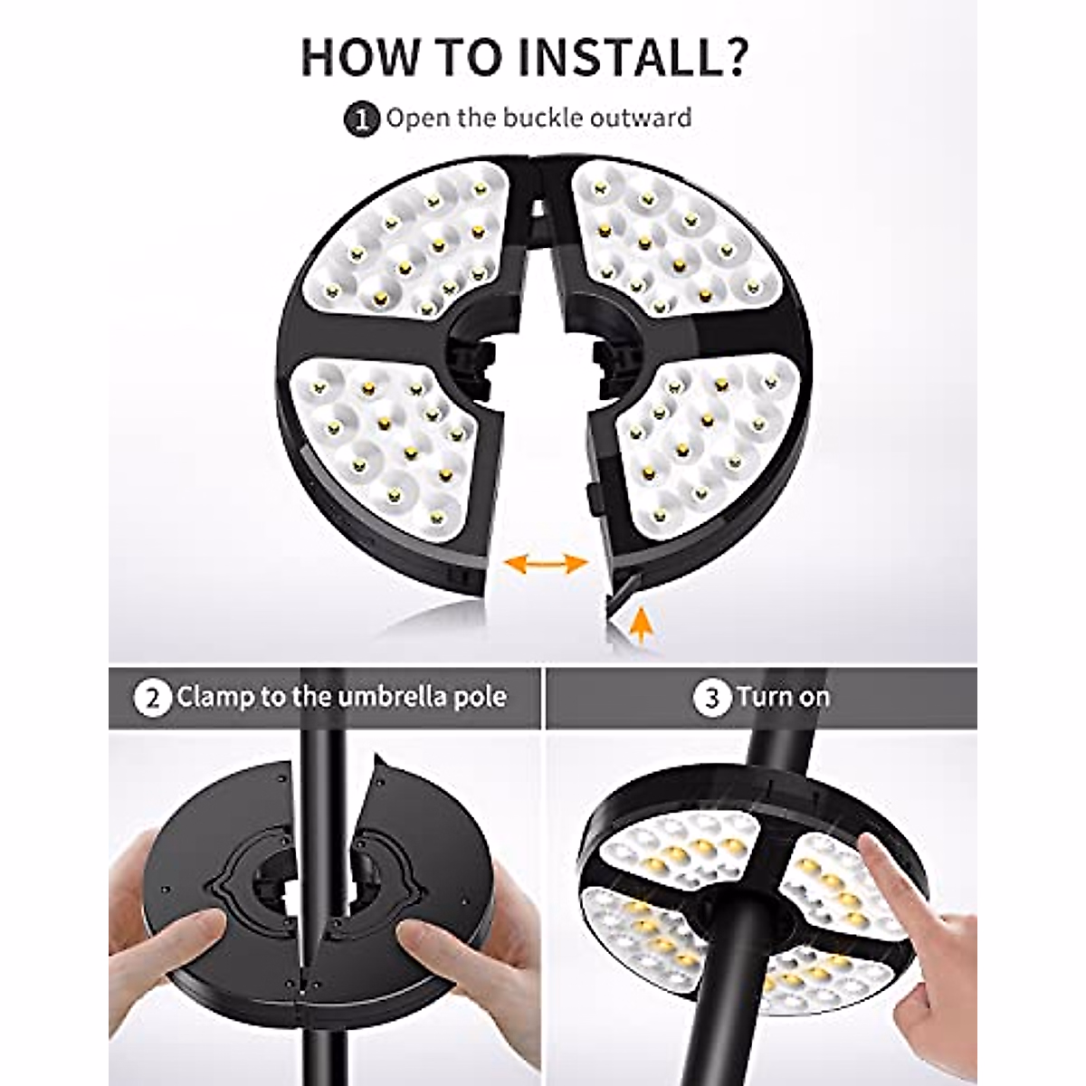 Patio Umbrella Light, Rechargeable Cordless Umbrella Lights 48 LED Lights 450 Lumens 3 Modes Umbrella Pole Light, 72 Hours Working Time Outdoor Patio Lights for Patio Umbrellas Camping Tent