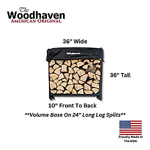 Woodhaven 3 Foot Black Firewood Rack With Cover - Metal Log Holder - Made In USA - Strong Powder Coat Finish - Easy Slide Together Assembly - No Hardware Needed