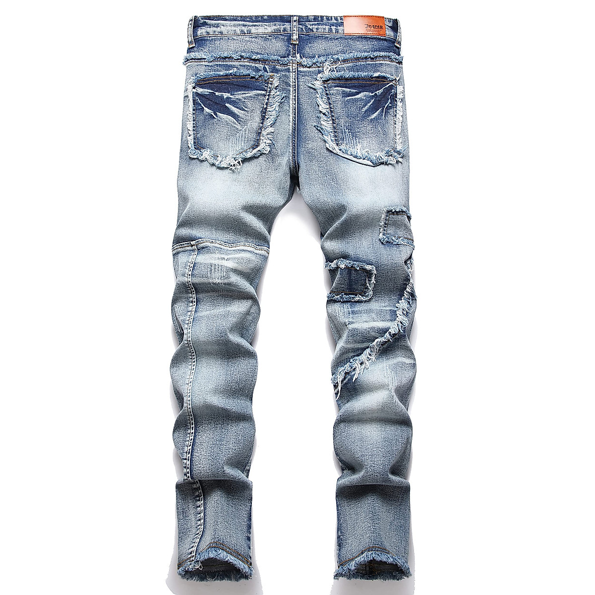 XIMXIMMTIAN Men's Biker Moto Washed Distressed Slim Fit Straight Jeans Denim (34, 2128 Blue)