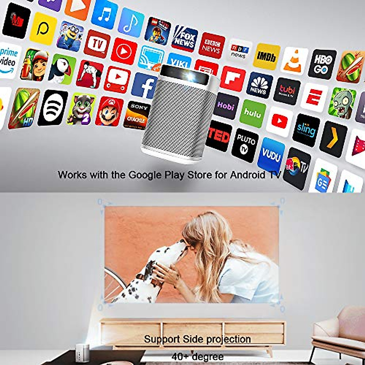 XGIMI MoGo Pro Android TV Projector,1080P Full HD Mini Smart Projector,Portable WiFi/Bluetooth Harman/Kardon Speaker,300 ANSI Lumen Indoor/Outdoor Theater Native Android 9.0 Video Projector