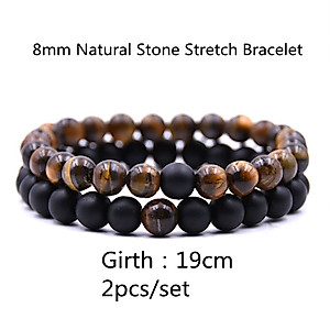 HYHONEY 4 Set Matching Bracelets Couples Bracelets Friendship Bracelets Beaded Bracelets His And Hers 8mm Natural Stone Matching Bracelets For Couples Elastic Stretch Bracelets For Women Men