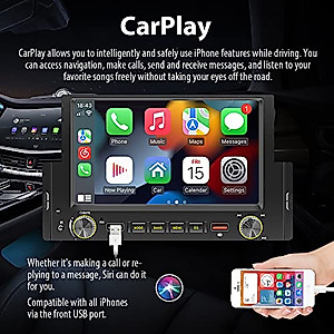 Single Din Car Stereo with 6.2 Inch IPS Full HD Touchscreen, Apple CarPlay/Android Auto/Phone Mirror-Link, FM Radio with Bluetooth 5.1 Handsfree and 12LED HD Backup Camera, Audio/Video Player