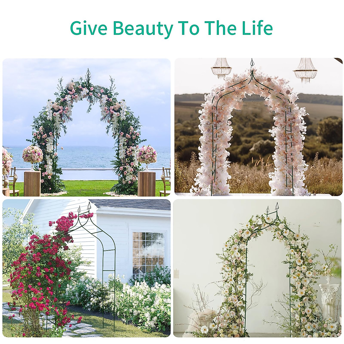 SCENDOR Garden Arch Trellis 8.4 Ft High x 4.6 Ft Wide, Dark Green Iron Arbor, Courtyard Arbor Trellis for Various Climbing Plants Rose, Outdoor Archway Wedding Ceremony Party