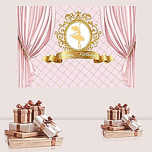 CSFOTO Polyester 6x3.6ft Happy Birthday Ballerina Banner Princess Pink Curtain Photography Backdrop Girl Golden Elegant Ballet Dancer Celebrate Party Decoration Child Kid Baby Banner