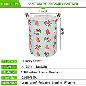 ASKETAM Canvas Fabric Collapsible Kids Baby Laundry Basket Children Nursery Bedroom Dirty Clothes Hamper Storage Bin Toy Organizer (Fox little pine)