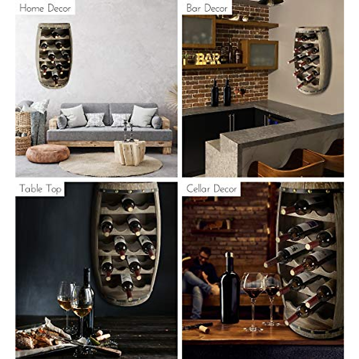 CoTa Global Modern Alexander Wall Mounted Wine Rack - 18 Wine Bottles Freestanding Wooden Barrel Wine Holder, Hanging Bottle Rack or Floor Stand, Wine Storage Shelf Organizer for Wine Bar, Home Décor