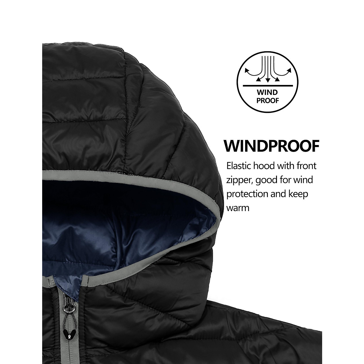 Little Donkey Andy Men's Packable Lightweight Puffer Jacket Hooded Windproof Winter Coat with Recycled Insulation Black L