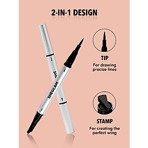 SHEGLAM Black Liquid Eyeliner Pen with Wing Stamp Long Lasting Waterproof Eye Liner Makeup