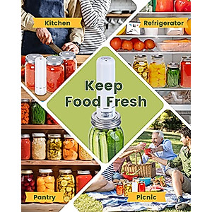 Electric Mason Jar Vacuum Sealer, SEANCHEER Food Saver Jar Sealer Kit for Wide Mouth and Regular Mouth Mason Jars with Electric Vacuum Pump for Food Storage and Fermentation (No Opener Required)