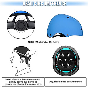 WayEee Kids Bike Helmet Set Skateboard Knee Pads, 7PCS Protective Gear Adjustable for Girls Boys 3-10 Age Elbow Pads Wrist Guards for Outdoor Sports Cycling Bike Roller Skating Scooter, Youth, Blue