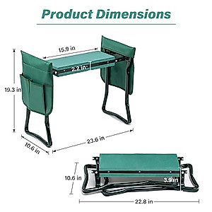 Simple Deluxe Garden Kneeler and Seat, Foldable Kneeling Stool with Thicker EVA Foam Pad Heavy Duty Bench, with Tool Pouch, Gifts for Outdoor Gardening, Fishing, Green