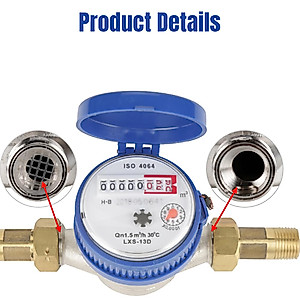 Cold Water Meter, 1/2 inch Thread Water Meter with Fittings and A Protective Cover for Garden and Home Usage