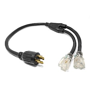 WEN PC1405 2 3 ft. 10-Gauge SJTW Generator Extension Cord Splitter (converts L14-30R to Two 5-20R outlets), Black