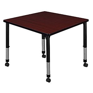 Regency Kee Height Adjustable Mobile Square Classroom Table, 36", Mahogany