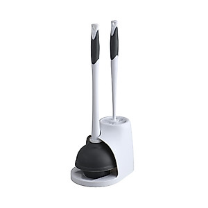 Clorox Toilet Plunger and Bowl Brush Combo Set with Caddy, White/Gray