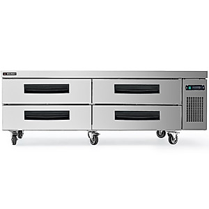 Wilprep Refrigerated Chef Base, 72" 4 Drawer Commercial Chef Base Refrigerator with 12 Stainless Steel GN Pans, Commercial Kitchen Equipment Stand Refrigerator