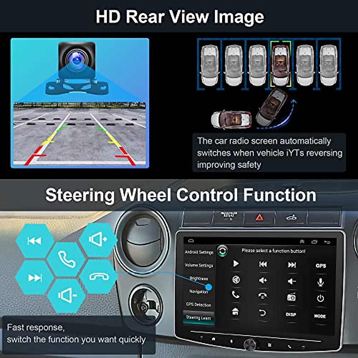 2G+32G Android 10 inch Single Din Car Stereo with Wireless Apple Carplay, Adjustable Touch Screen Bluetooth Car Radio Audio with GPS Navigation Android Auto WiFi USB FM HiFi + Backup Camera