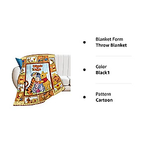 Cute Winnie The Pooh Blanket Soft Warm Cozy Blanket Fuzzy Plush Cartoon Throw Blanket Fleece Flannel Bedding Fans Gift for Kids Adults Couch Sofa 50''X40'', Black