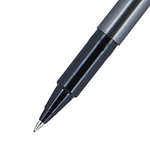 uni-ball 60025 Deluxe Stick Roller Ball Pen, Micro 0.5Mm, Black Ink, Metallic Gray Barrel, Dozen