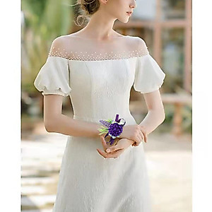 Ciandid Purple Hydrangea Wrist Corsage and Boutonniere set for Wedding Set of 6, 3PCS Groom Groomsman Boutonnieres & 3PCS Bride Bridesmaid Wrist Corsages Wristlet Band Bracelet Flower for Wedding Prom