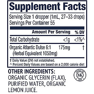 Vimergy USDA Organic Atlantic Dulse Extract, 55 Servings – Raw Liquid Seaweed Dulse Supplement Drops - Alcohol-Free, Vegan & Paleo Friendly (55 ml)