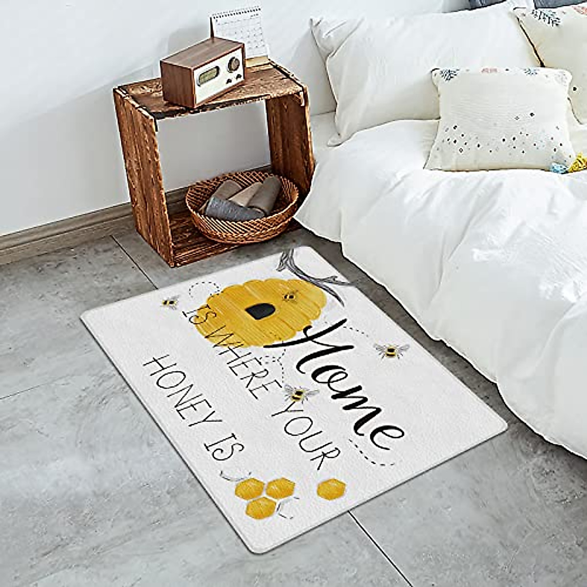 Kitchen Floor Mat Non-Slip Cushioned Rug Home is Where Your Honey is Cute Bee Honey Hive Rug Anti-Fatigue Standing Mat for Home,Office Floor Front Door Mat, 24 x 16 Inch