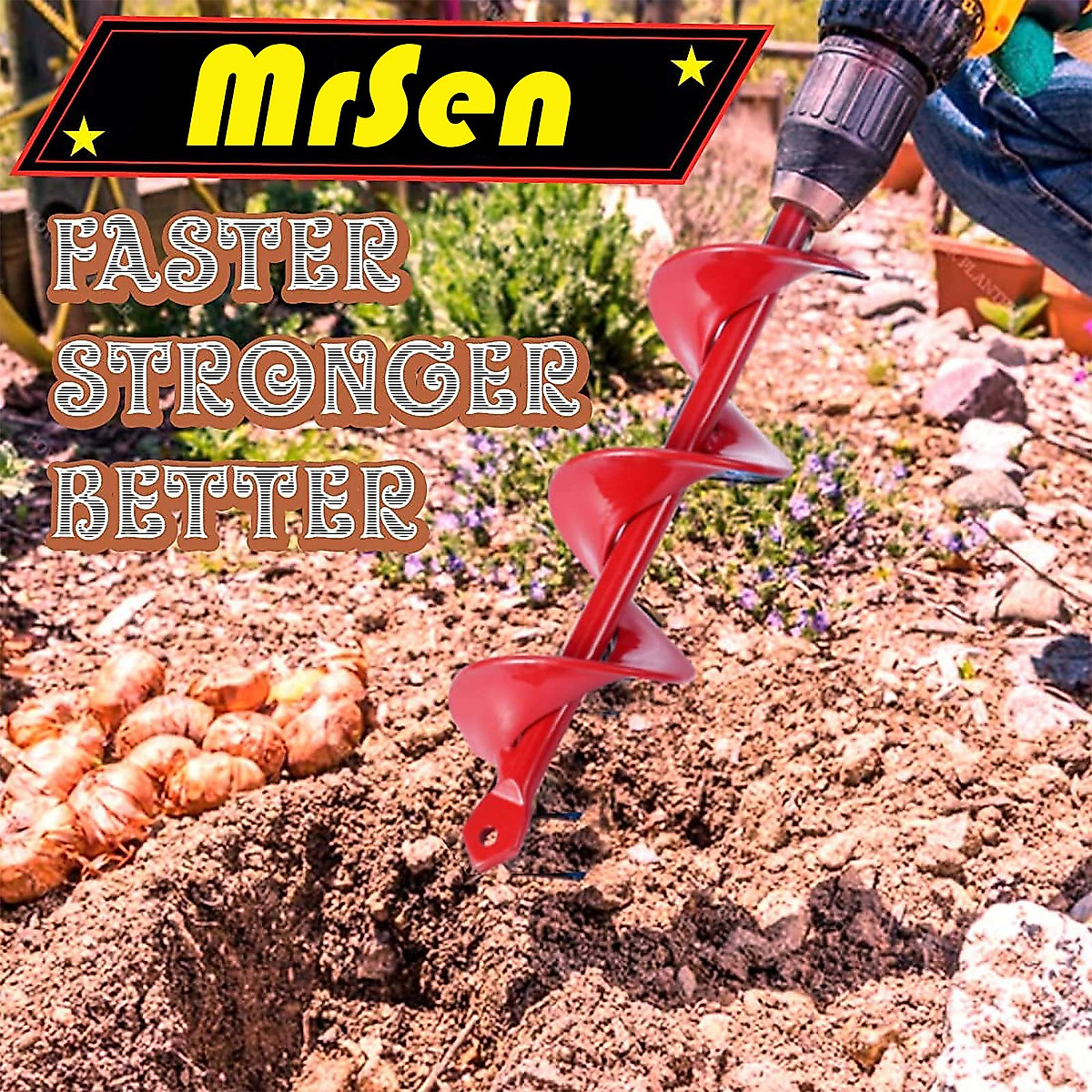 Bit for Planting 1.6"(D) x8.6"(L), Garden Ground Earth Spiral Drill Bit for 3/8" Hex Drive Drill Auger Bulb Planter Drill Bit Post Hole Digger Solid Shaft Heavy Duty Auger Spiral Drill Bit