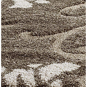 SAFAVIEH Florida Shag Collection Area Rug - 5'3" x 7'6", Smoke & Beige, Floral Design, Non-Shedding & Easy Care, 1.2-inch Thick Ideal for High Traffic Areas in Living Room, Bedroom (SG464-7913)